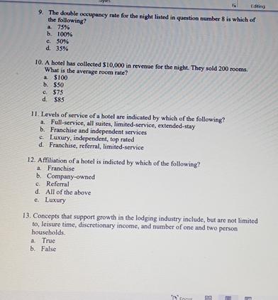 Solved The double occupancy rate for the night listed in | Chegg.com