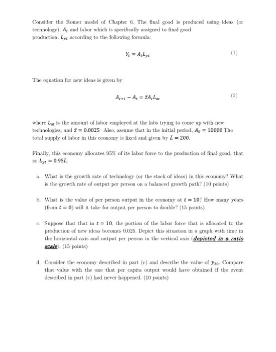 Solved Consider the Romer model of Chapter 6. The final good | Chegg.com