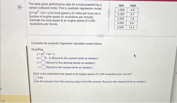 Solved The table gives performance data for a boat powered | Chegg.com