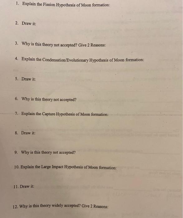 Solved 1. Explain the Fission Hypothesis of Moon formation: | Chegg.com