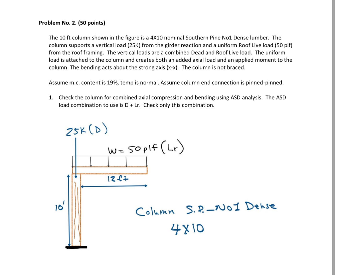 Solved Problem No. 2. (50 ﻿points)The 10ft ﻿column shown in | Chegg.com