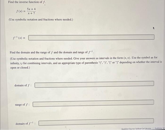 Solved Given function f, find its inverse function, f−1(x). | Chegg.com