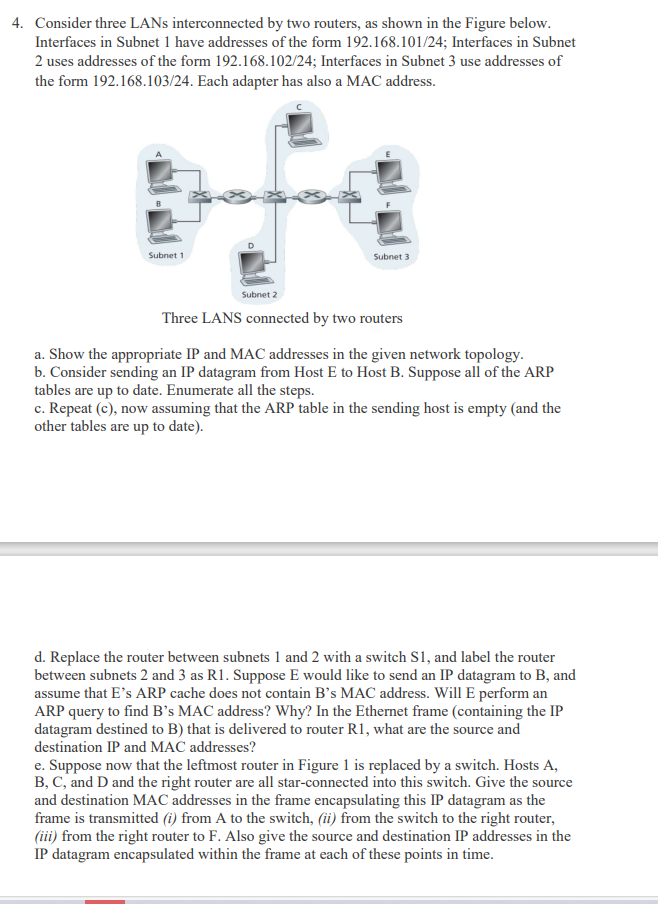 Solved Consider three LANs interconnected by two routers, as | Chegg.com