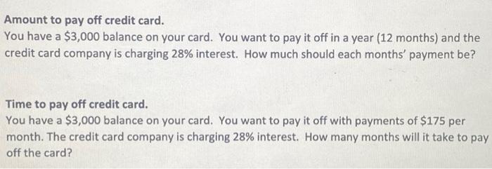 Solved Amount to pay off credit card. You have a $3,000 | Chegg.com