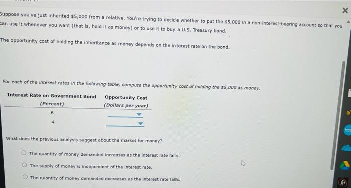Solved iuppose you've just inherited $5,000 from a relative. | Chegg.com