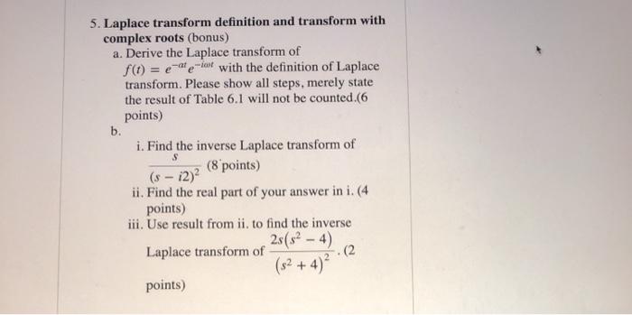 Solved 5. Laplace transform definition and transform with | Chegg.com