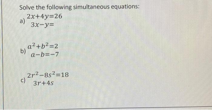 Solve the following simultaneous equations: a) | Chegg.com