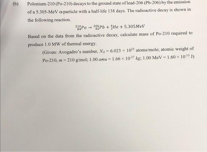 Solved Polonium-210(Po-210) decays to the ground state of | Chegg.com