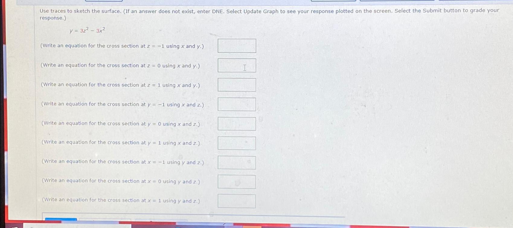 Solved response.)y=3z2-3x2(Write an equation for the cross | Chegg.com