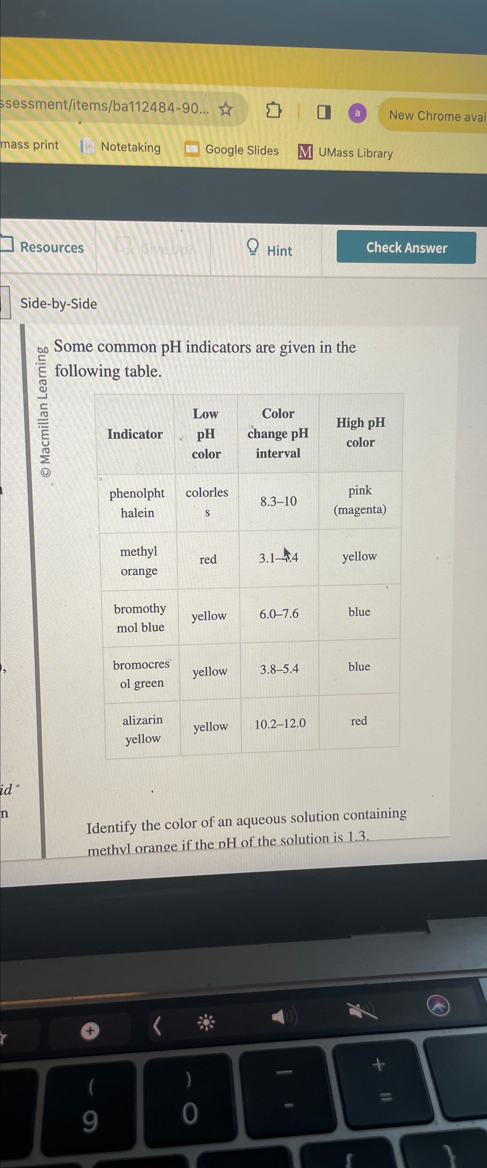 Solved ResourcesHintSide-by-SideSome common pH ﻿indicators | Chegg.com