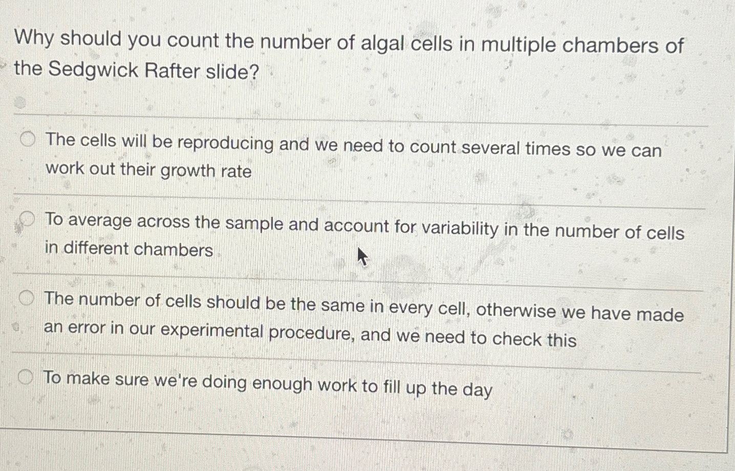 Solved Why should you count the number of algal cells in | Chegg.com