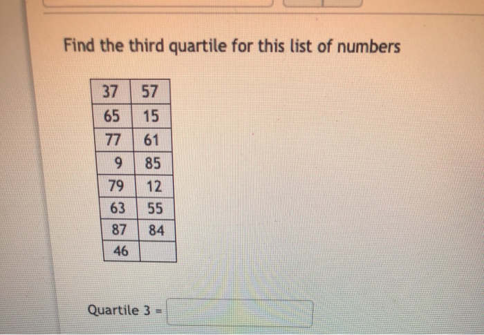 Solved Find the third quartile for this list of numbers 37 | Chegg.com