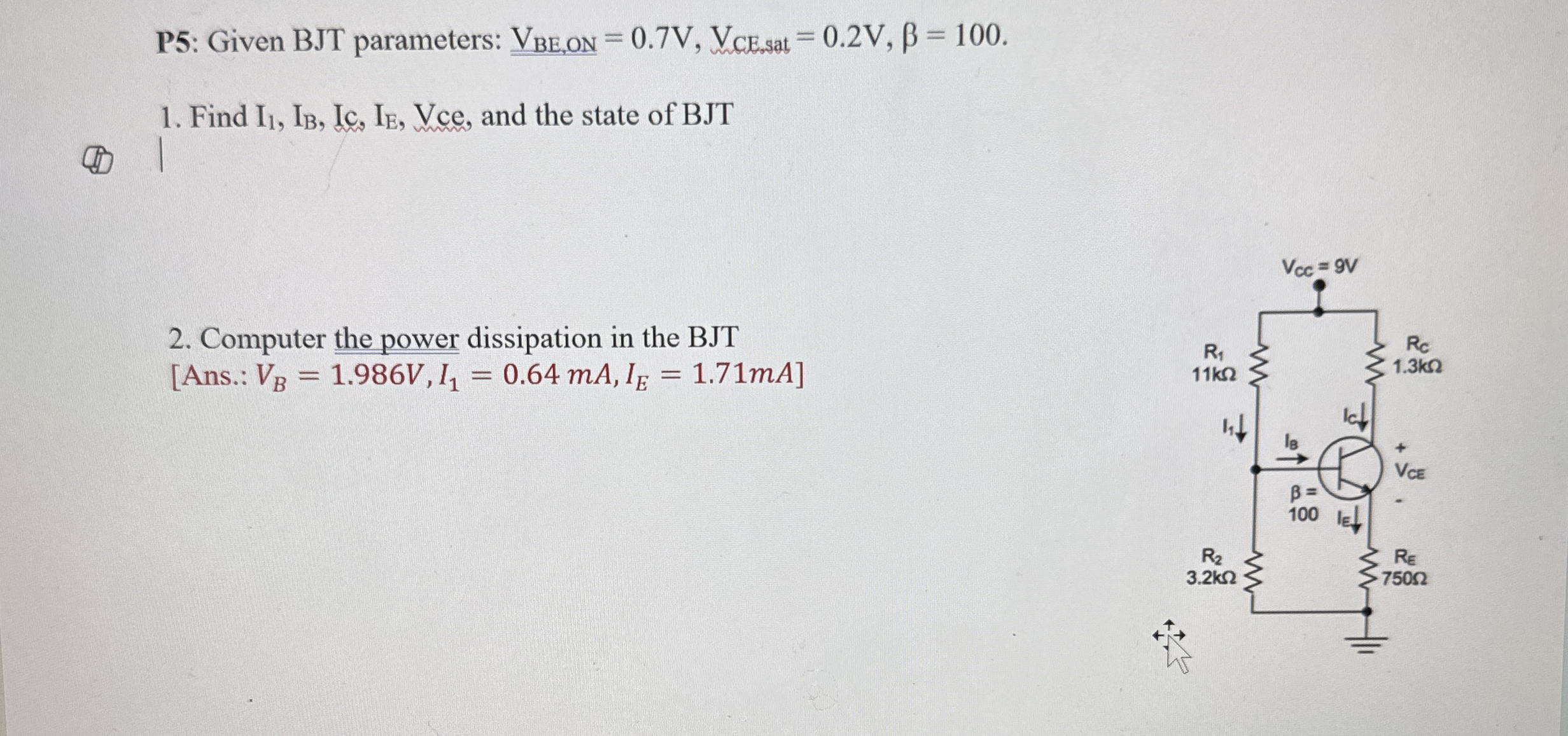 Solved P5: Given BJT parameters: | Chegg.com