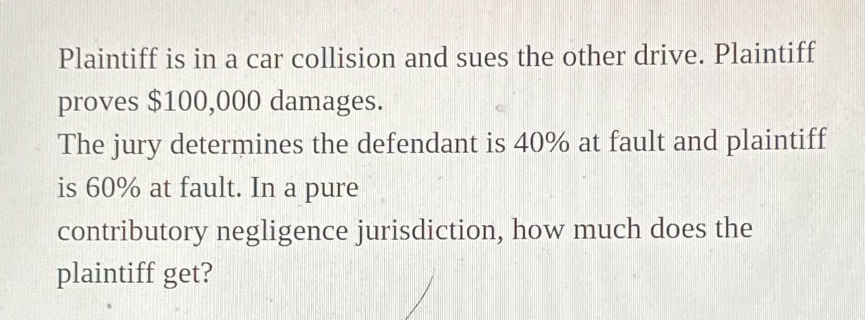 Solved Plaintiff is in a car collision and sues the other | Chegg.com