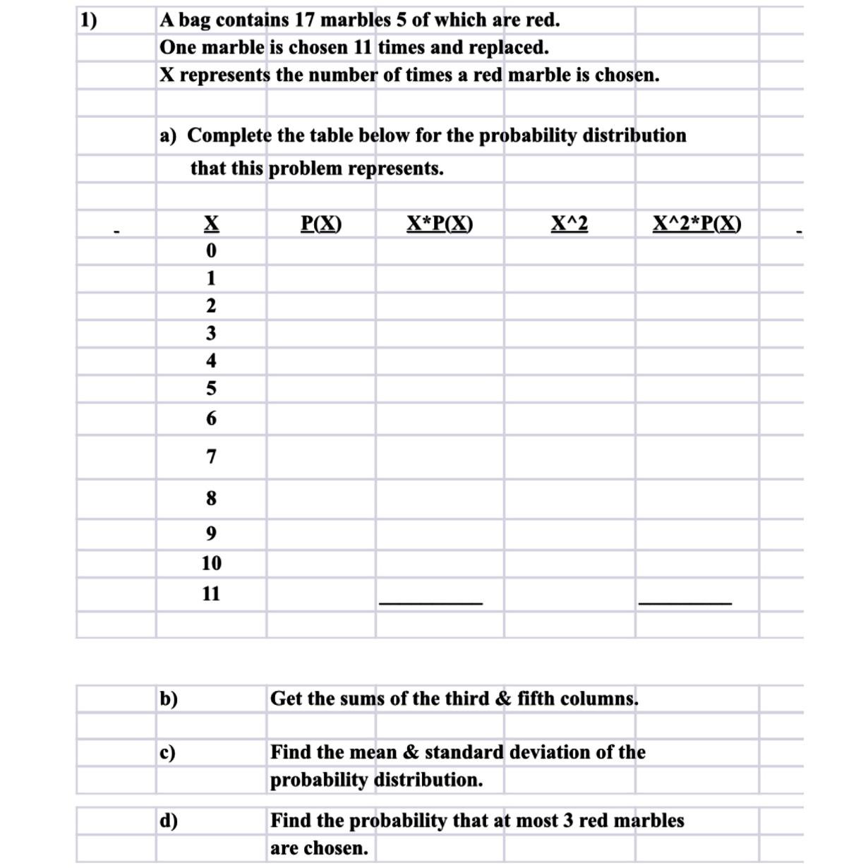 Solved \table[[1),A bag contains 17 ﻿marbles 5 ﻿of which are | Chegg.com