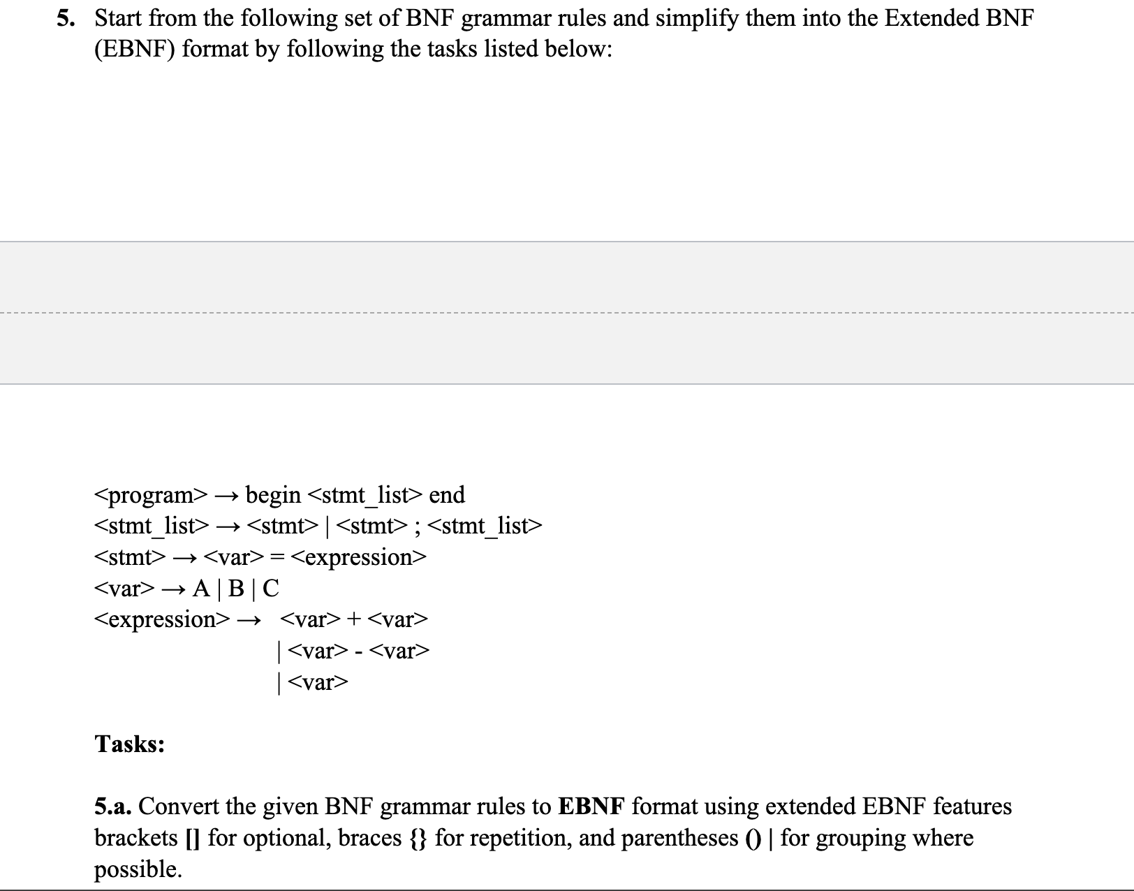 Solved Start From The Following Set Of Bnf Grammar Rules And 8968