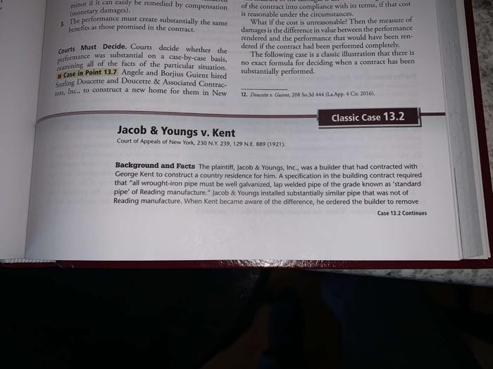 Solved Read Case 13.2: Jacob & Youngs v. Kent, pp. 271-272 | Chegg.com