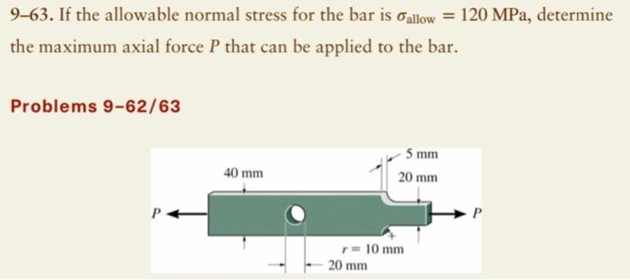 Solved 9-63. If the allowable normal stress for the bar is | Chegg.com