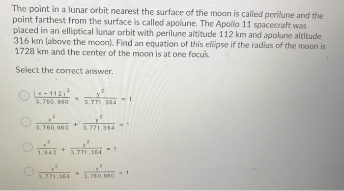 Solved The point in a lunar orbit nearest the surface of the | Chegg.com