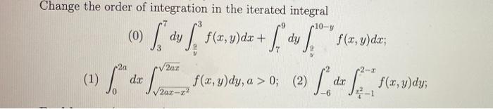 Solved Change the order of integration in the iterated | Chegg.com