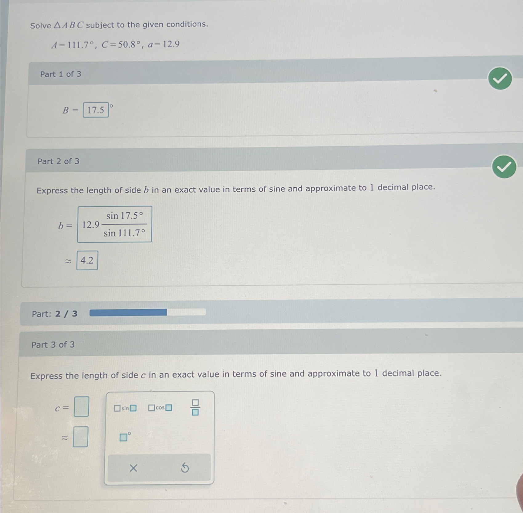 Solved Solve ????ABC ﻿subject to the given | Chegg.com