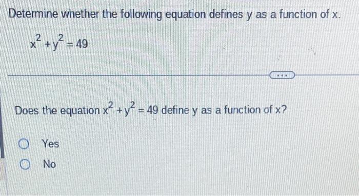 Solved Determine whether the following equation defines y as | Chegg.com Solved Determine whether the following equation defines y as | Chegg.com