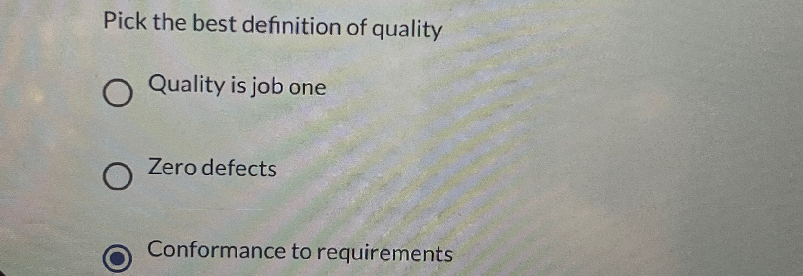Solved Pick the best definition of qualityQuality is job | Chegg.com