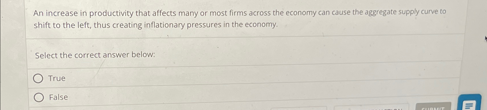 Solved An increase in productivity that affects many or most | Chegg.com