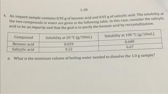 Solved 4. An impure sample contains 0.95 g of benzoic acid | Chegg.com