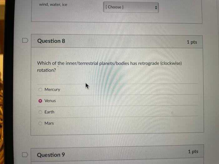 Which of the inner/terrestrial planets/bodies has | Chegg.com