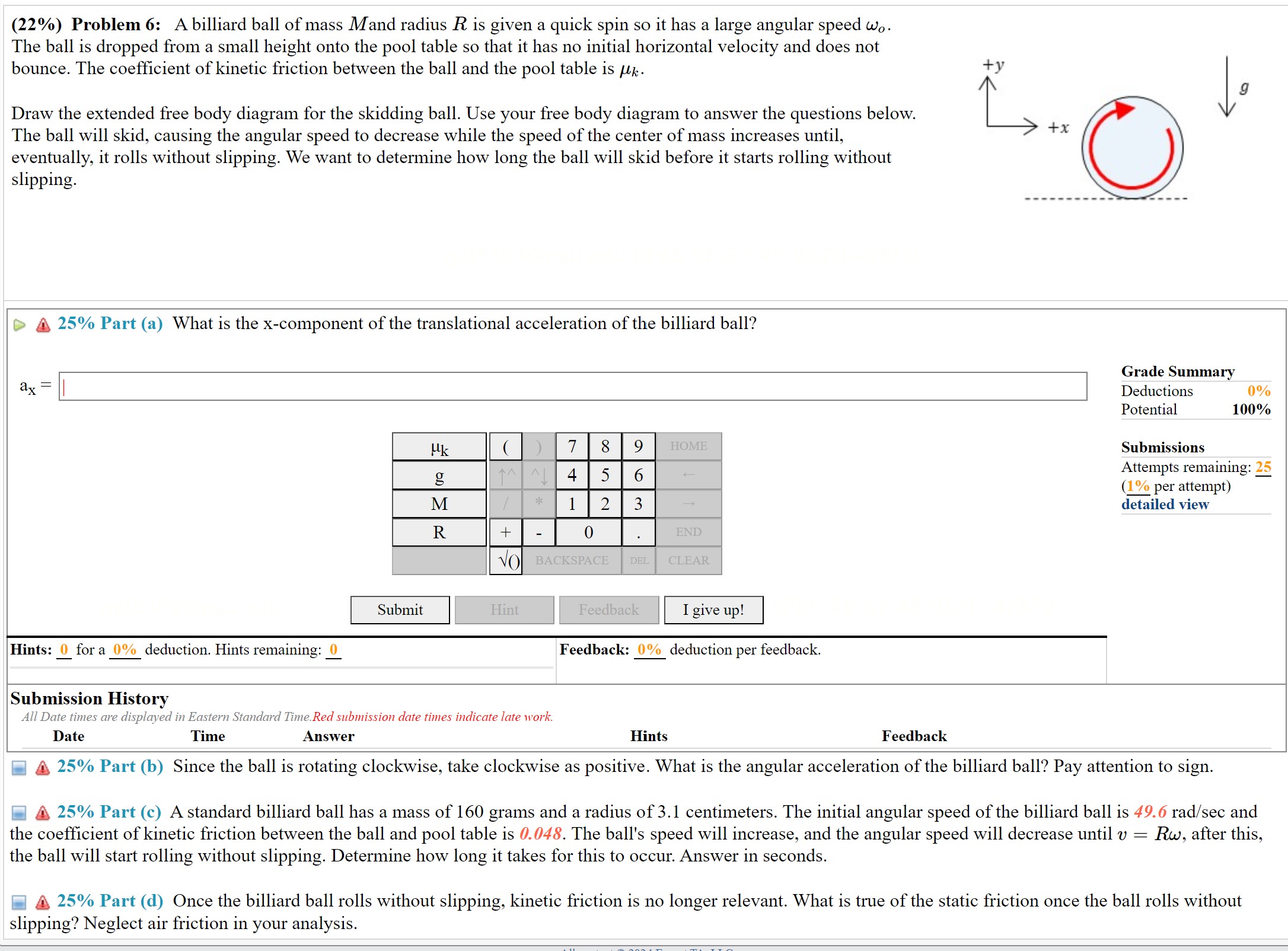 Solved (22%) ﻿Problem 6: A billiard ball of mass M ﻿and | Chegg.com