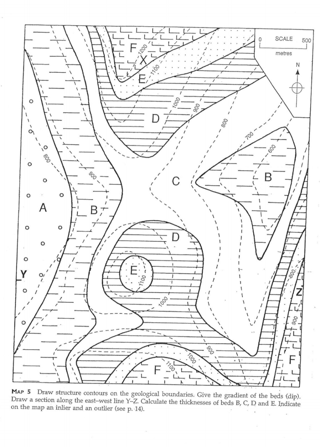 MAP 5 ﻿Draw structure contours on the geological | Chegg.com
