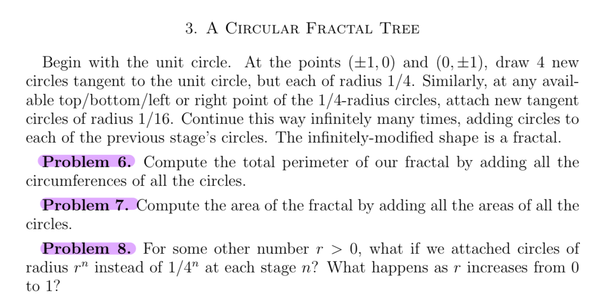 Solved just do problem 8 ﻿please A Circular Fractal | Chegg.com