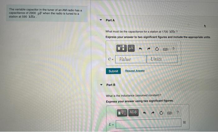 Solved The variable capacitor in the tuner of an AM radio | Chegg.com