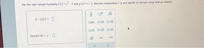 Solved For the real-valued functions f(x)=x2−3 and g(x)=x−1, | Chegg.com