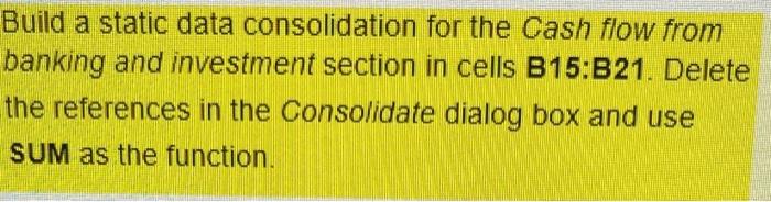 Build a static data consolidation for the Cash flow | Chegg.com