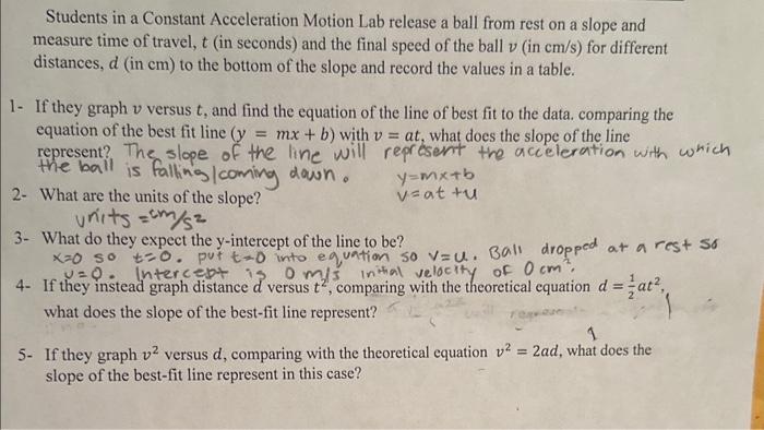 Solved Students in a Constant Acceleration Motion Lab | Chegg.com