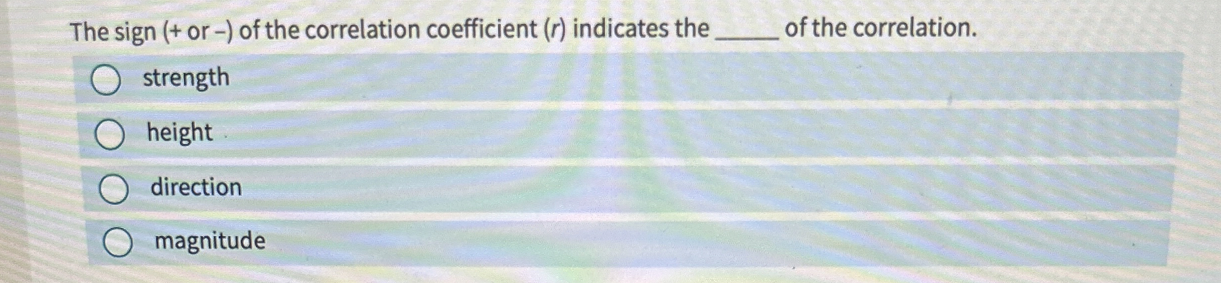 Solved The sign (+ ﻿or -) ﻿of the correlation coefficient | Chegg.com