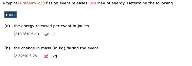 Solved A typical uranium-233 fission event releases 198 MeV | Chegg.com