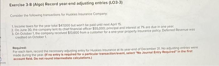 Solved nces Exercise 3-8 (Algo) Record year-end adjusting | Chegg.com