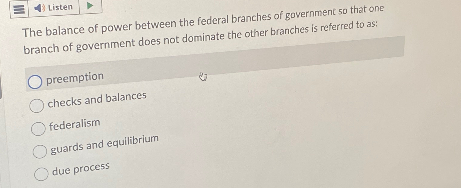 Solved ListenThe balance of power between the federal | Chegg.com