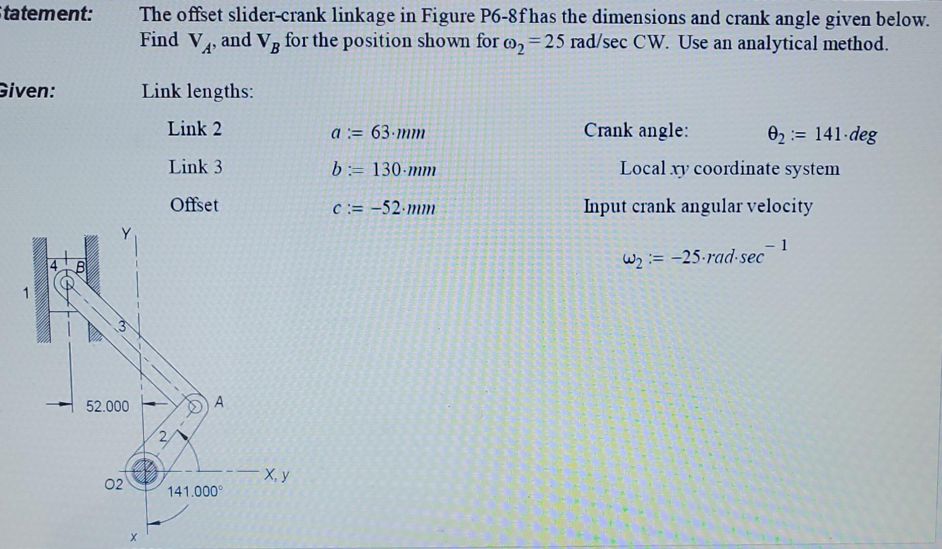 Solved The offset slider-crank linkage in Figure P6-8f has | Chegg.com