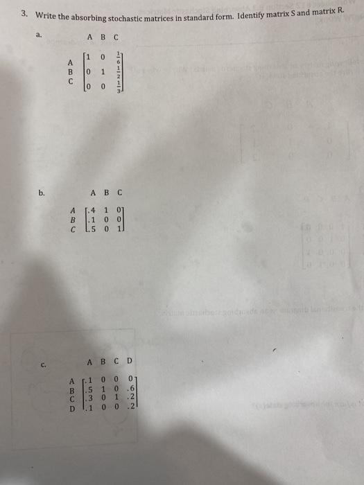 bak 1. Is the following matrix an absorbing | Chegg.com