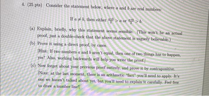 Solved 4. (25 pts) Consider the statement below, where a and | Chegg.com
