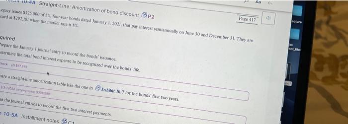 Solved sued at $292,181 when the market rale is 8 : quired | Chegg.com