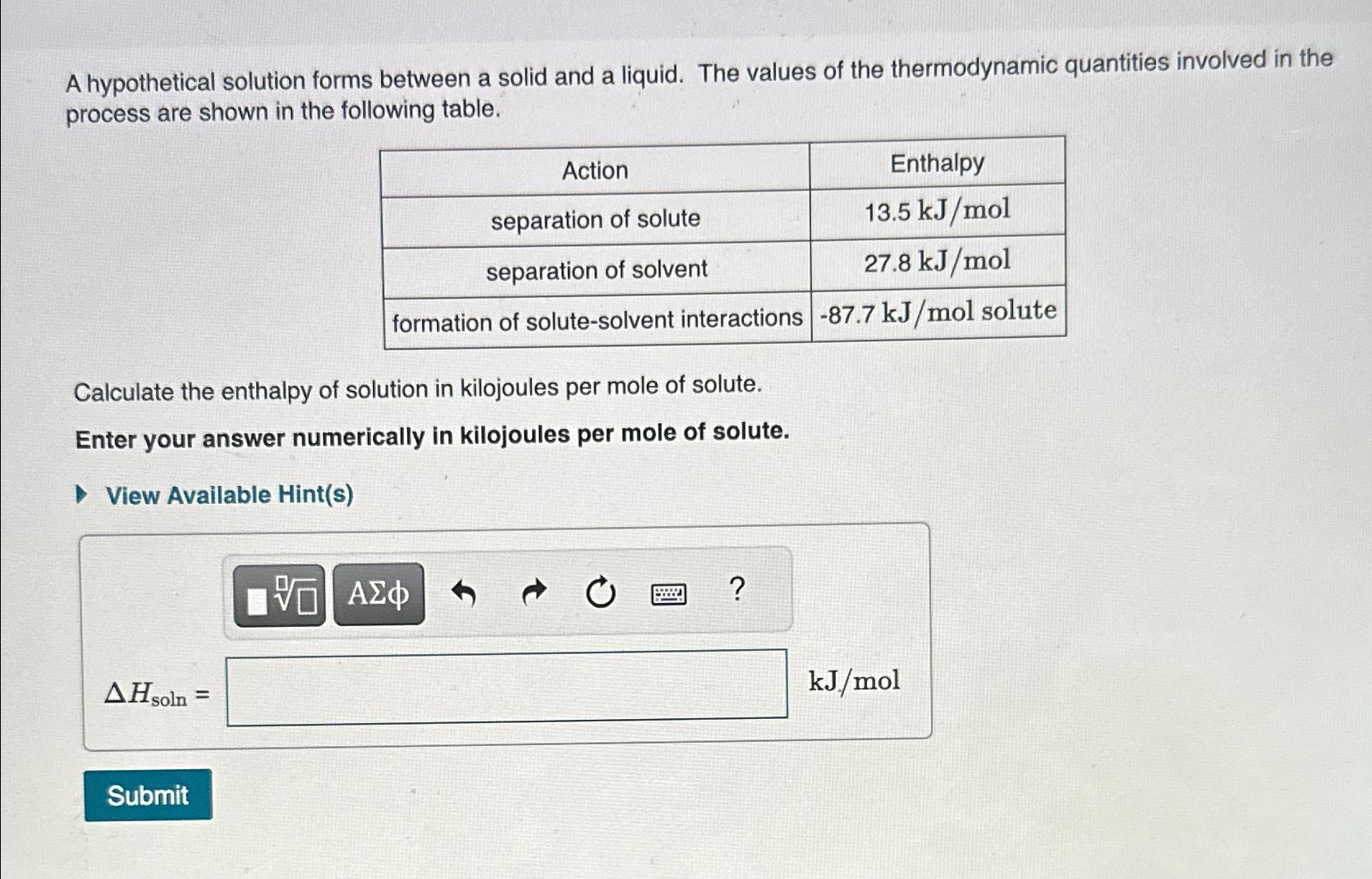 Solved A hypothetical solution forms between a solid and a | Chegg.com