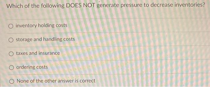Solved Which of the following DOES NOT generate pressure to | Chegg.com