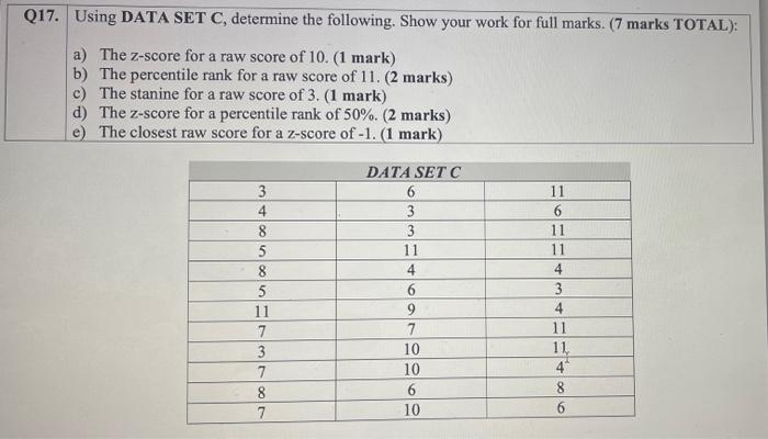 Solved Q17. Using DATA SET C, determine the following. Show | Chegg.com