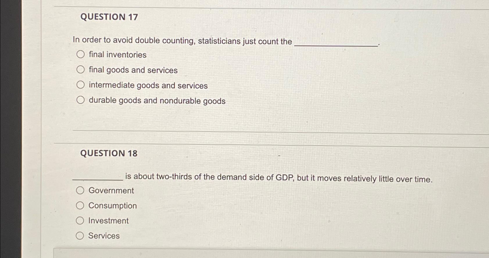Solved QUESTION 17In order to avoid double counting, | Chegg.com