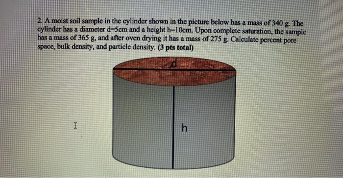Solved 2. A moist soil sample in the cylinder shown in the | Chegg.com